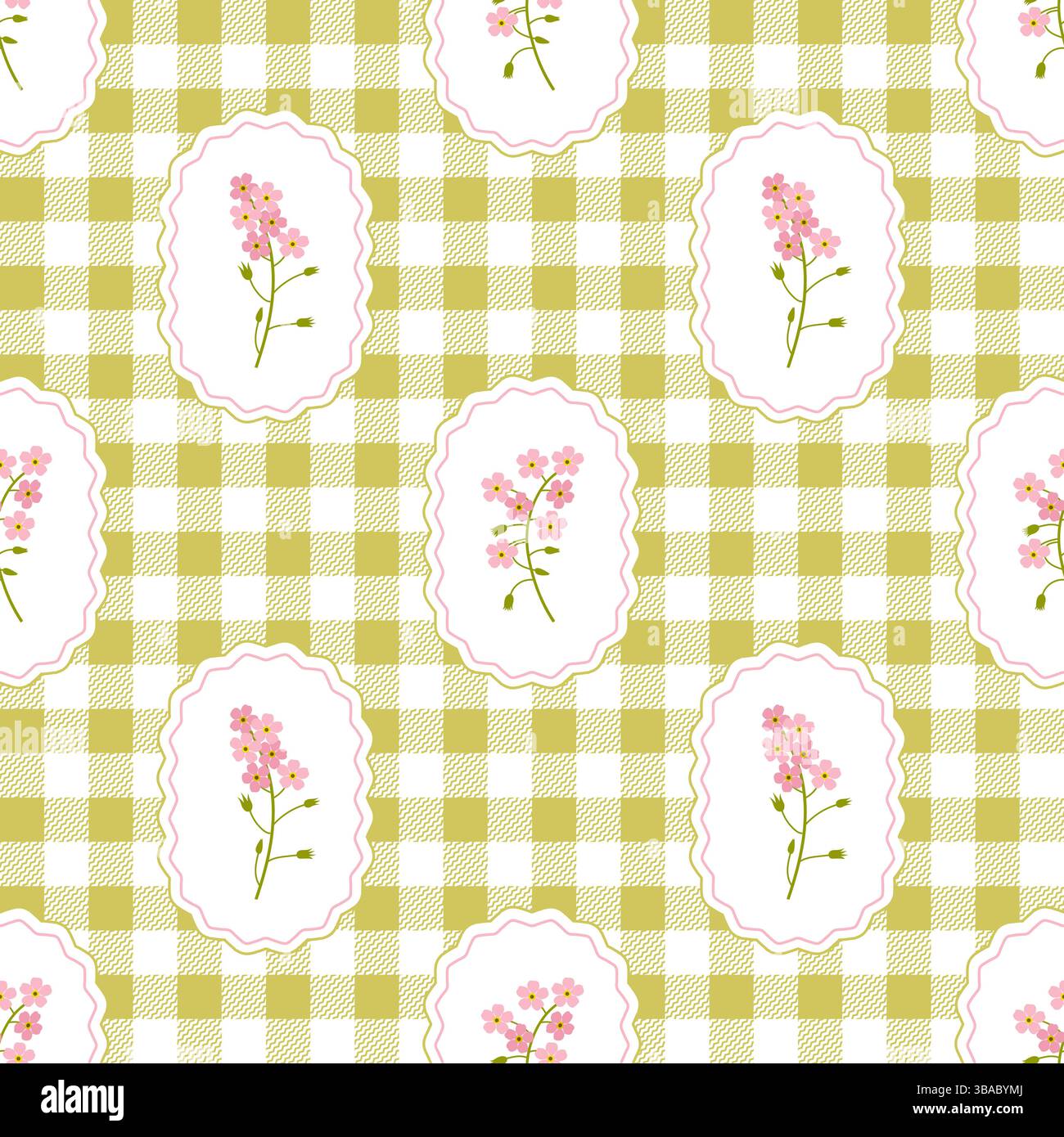 Coquette trellis myosotis floral seamless pattern on a checkered ...