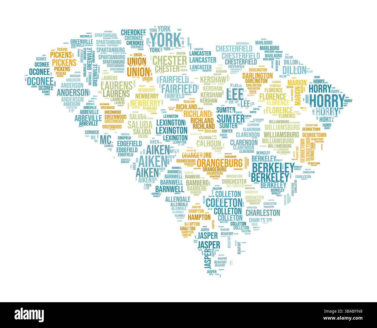 South Carolina Word Cloud. State shape with county division. South ...
