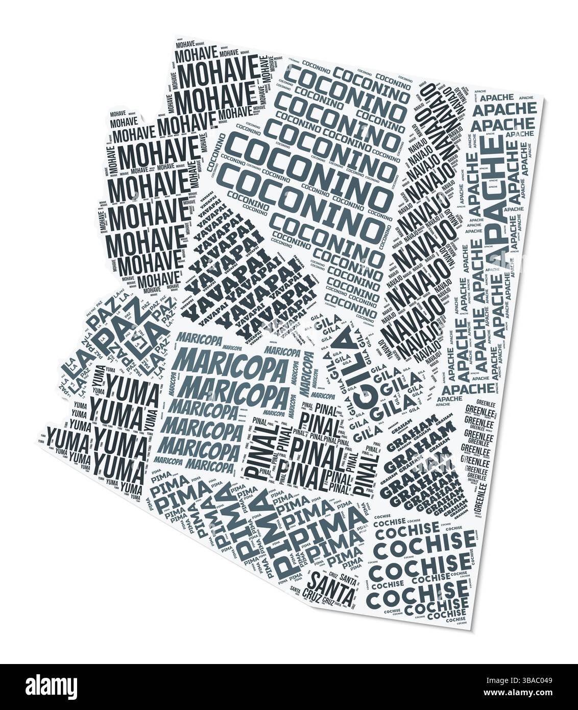 Arizona shape text cloud. State border with shadow on white background ...