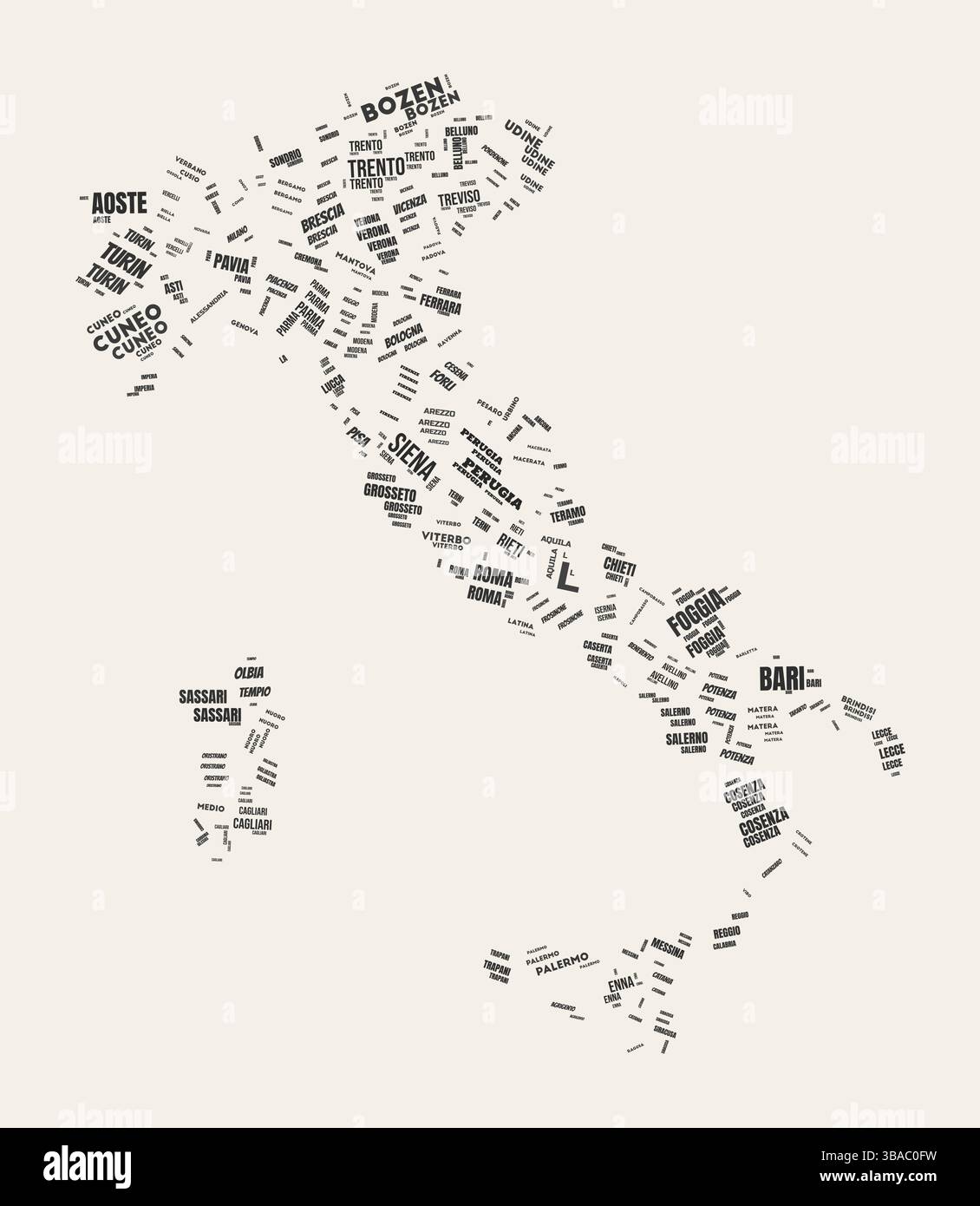 Italy Word Cloud. Country with regions division. Italy typographic text ...