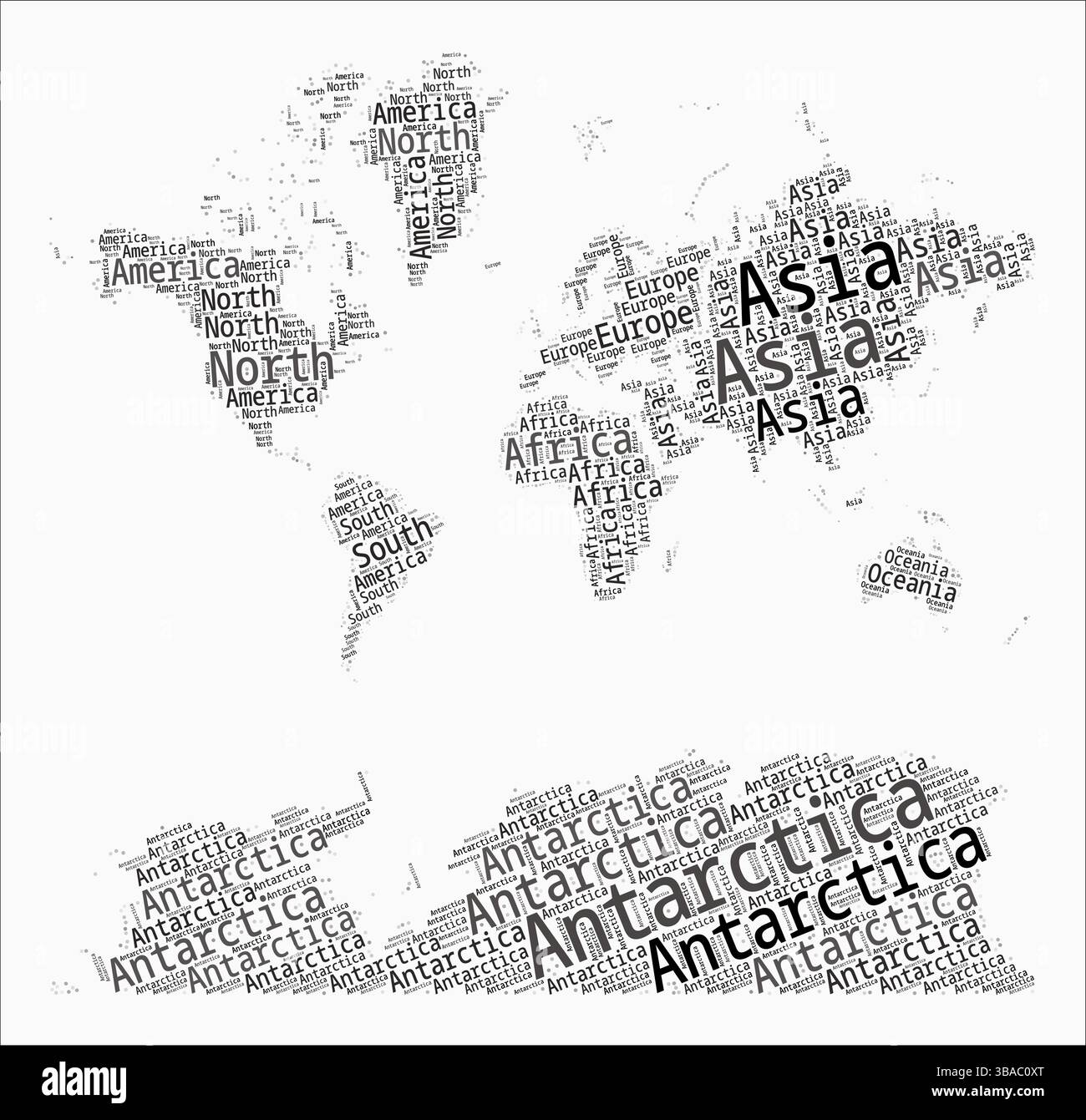 World Text Style Continents. World region names word clouds in the ...