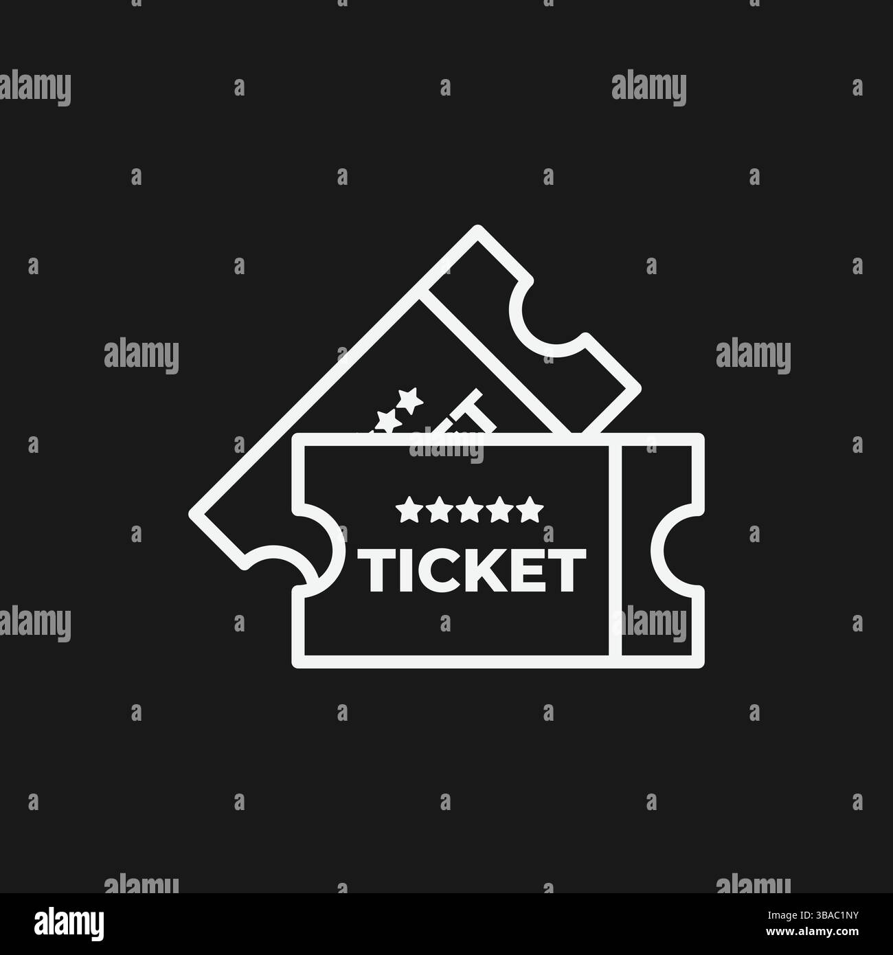 White Outline Icon of Two Tickets on Black Background Event, Admission ...