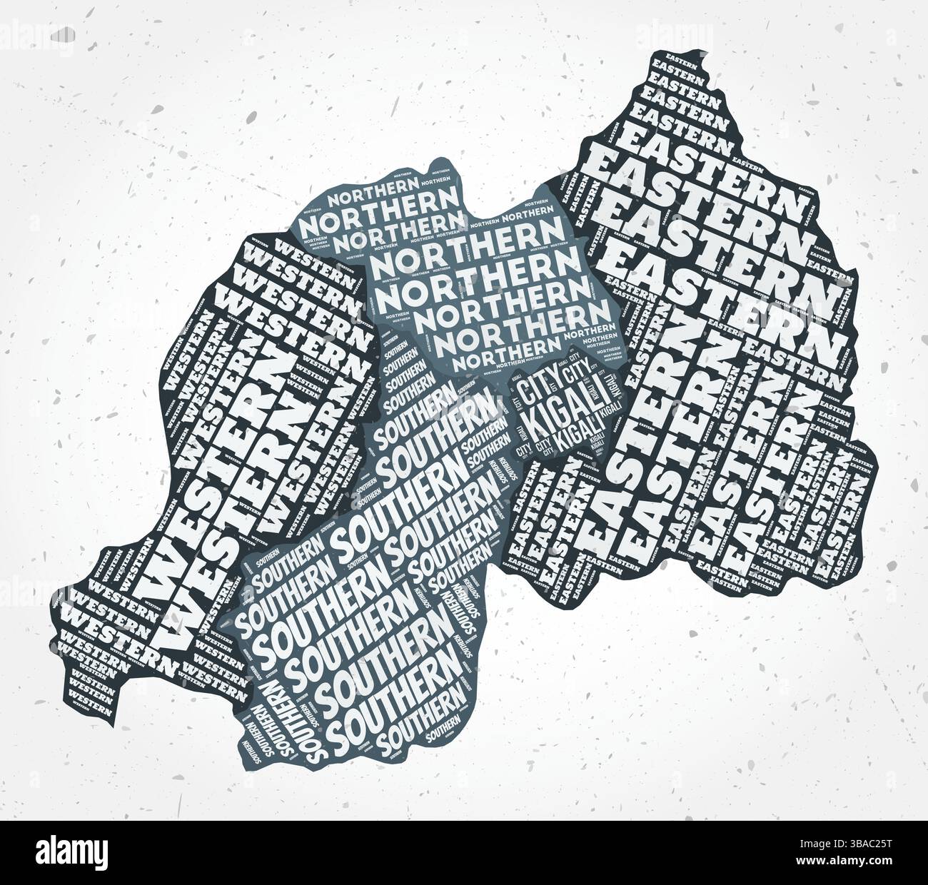 Rwanda regions word clouds. Country shape on textured background ...