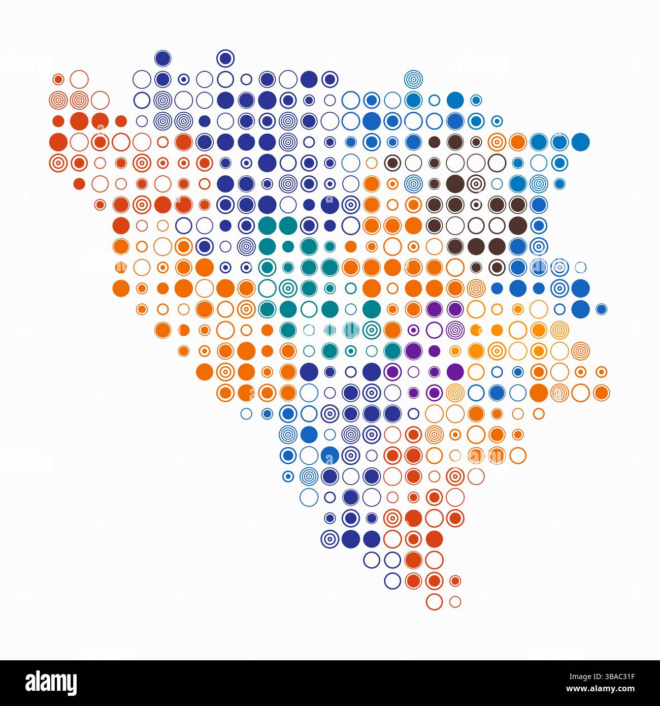 Bosnia and Herzegovina, shape of the country built of colored cells ...