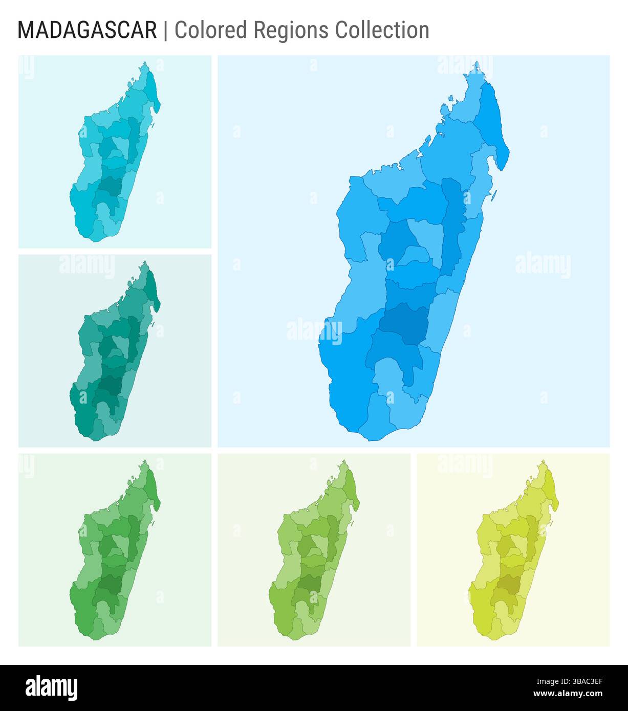 Madagascar map collection. Country shape with colored regions. Light ...