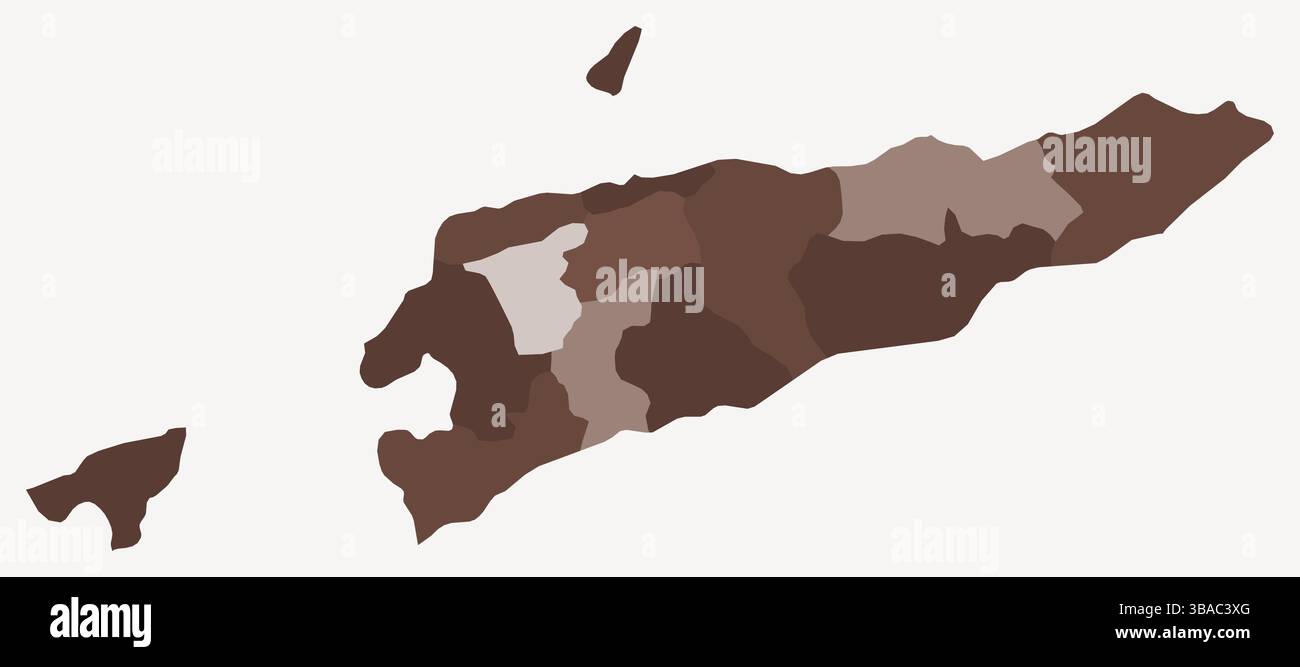 Map of Timor-Leste with regions. Just a simple country border map with region division. Brown ...