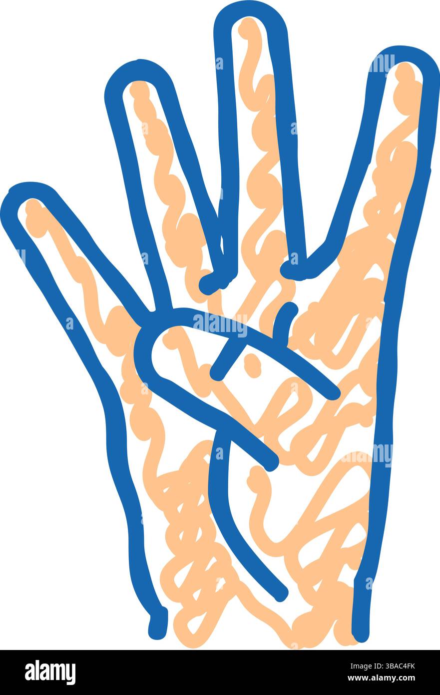 four number hand gesture doodle icon sketch vector. four number hand ...