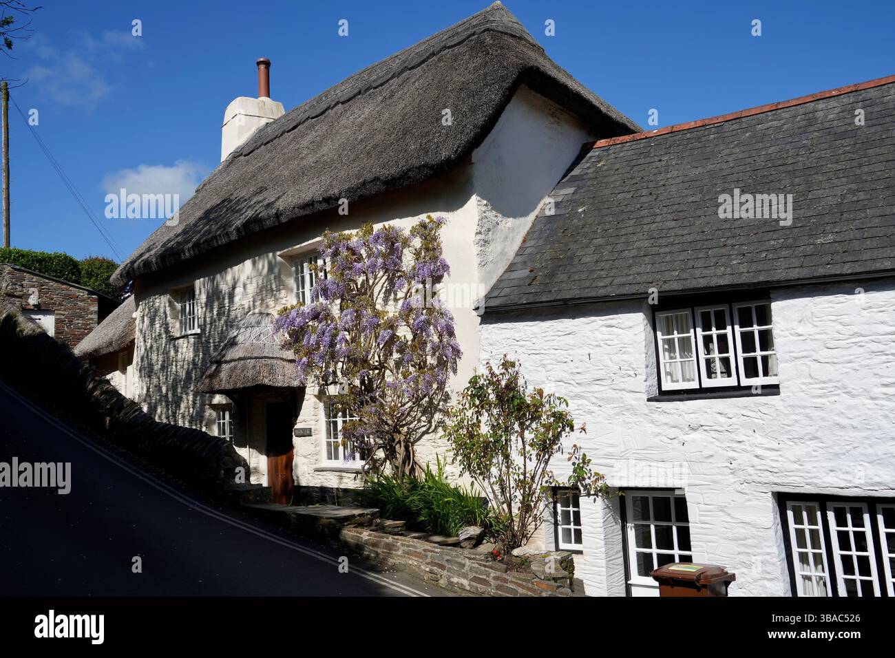 Traditional village Stone cottage with thatched roof Stock Photo - Alamy