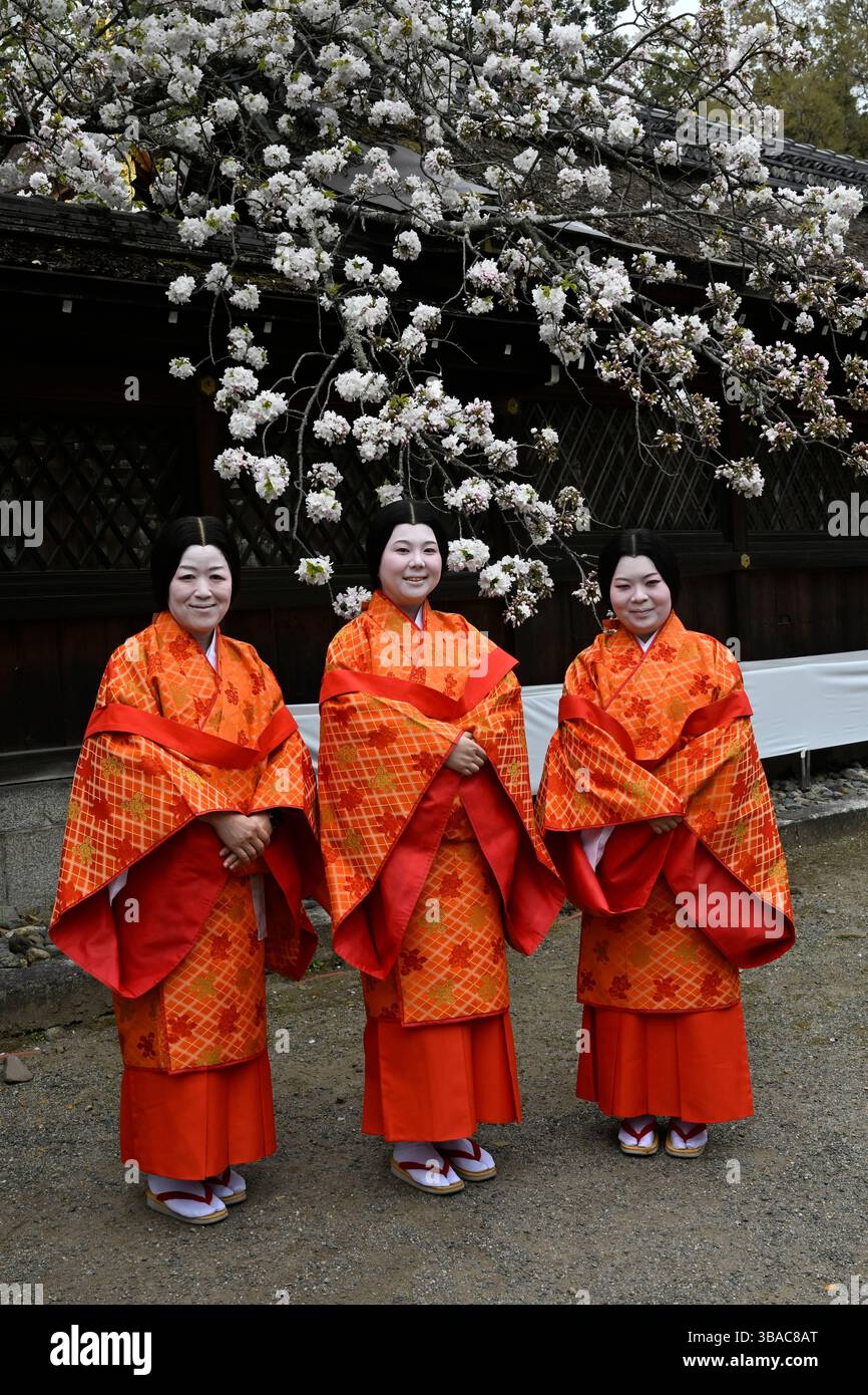 Japanese women in costumes from the Heian period, Hirano shrine's ...