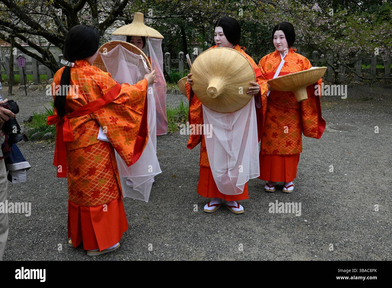 Japanese women in costumes from the Heian period, Hirano shrine's ...