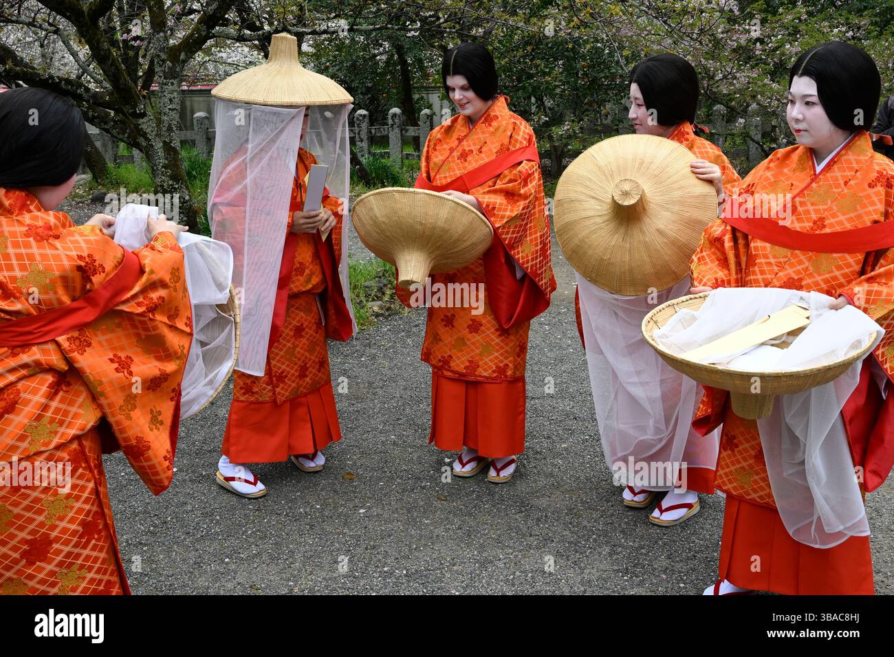 Japanese women in costumes from the Heian period, Hirano shrine's ...