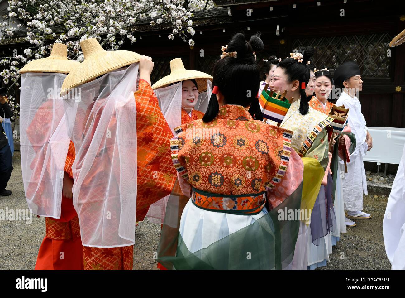 Japanese women in costumes from the Heian period, Hirano shrine's ...