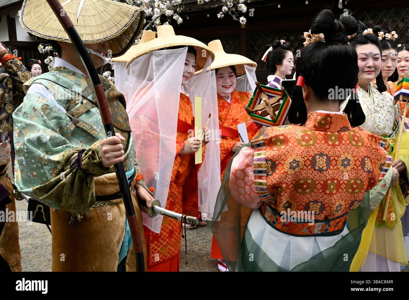 Japanese women in costumes from the Heian period, Hirano shrine's ...