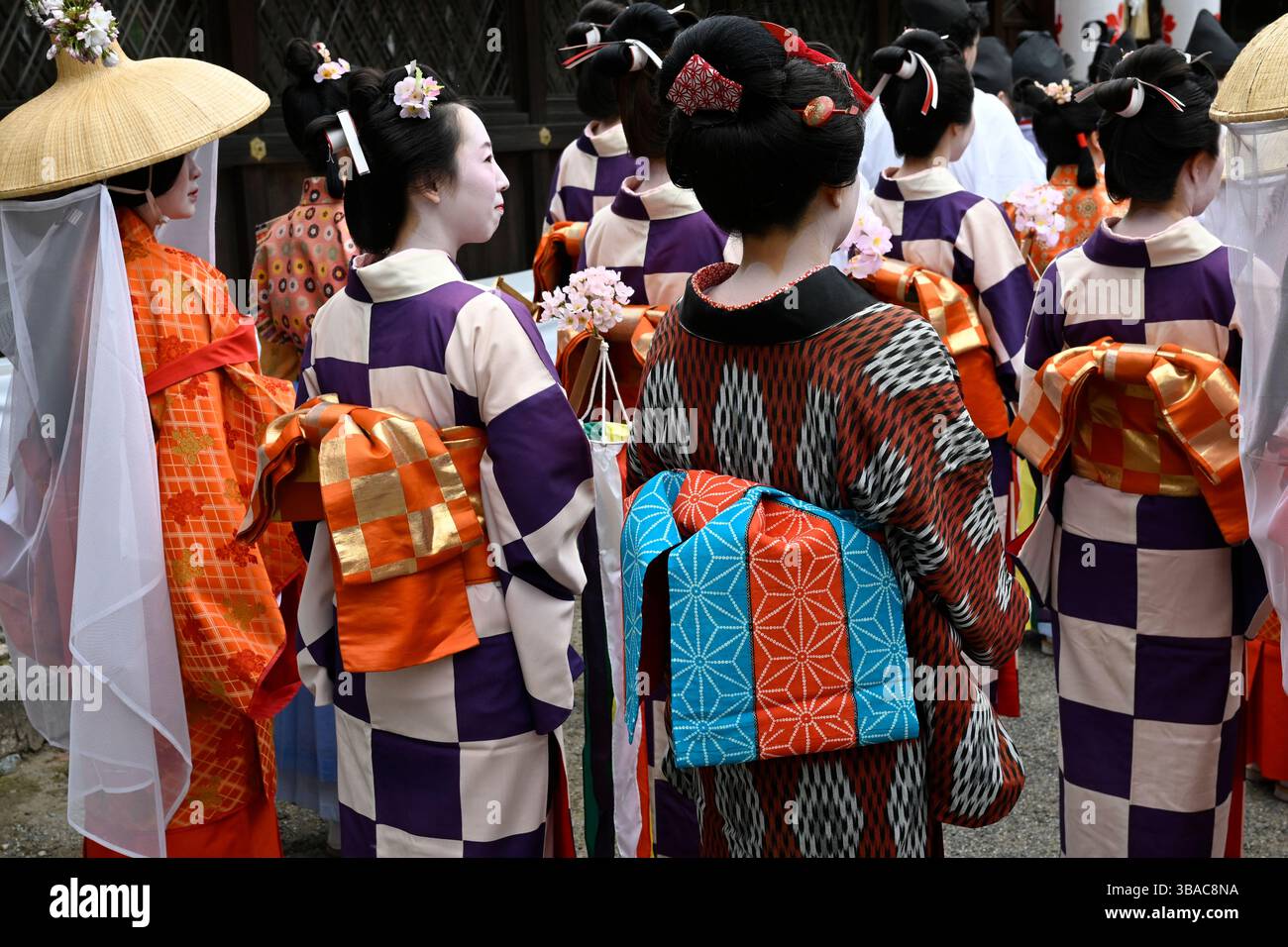 Japanese women in costumes from the Heian period, Hirano shrine's ...