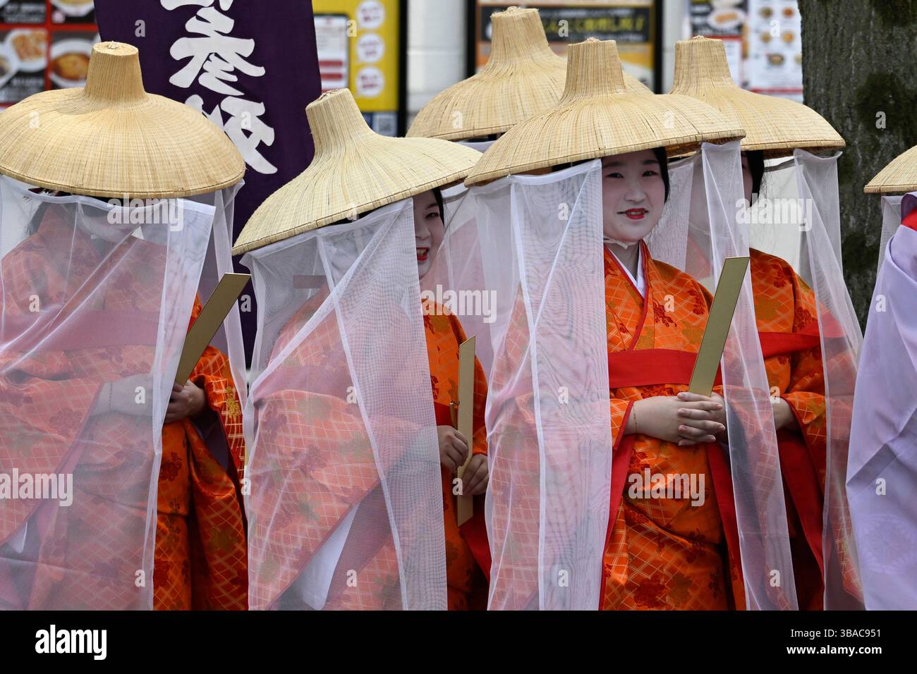 Japanese women in costumes from the Heian period, Hirano shrine's ...