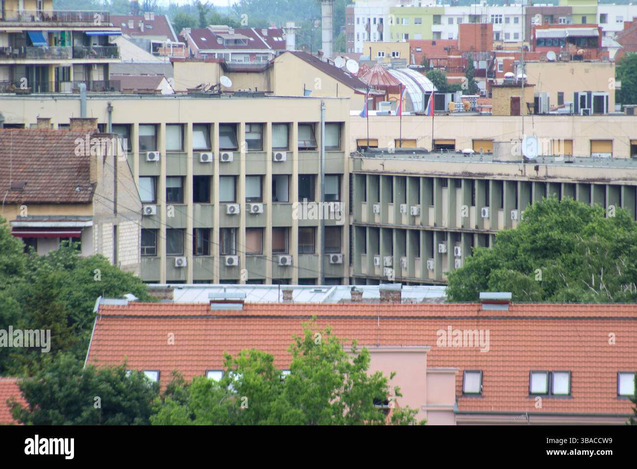 Government building in typical Yugoslav socialist style, with ...