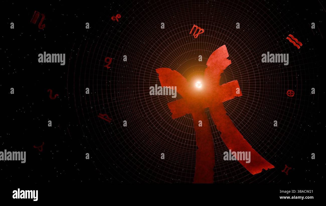 3d render of prominent pisces symbol and astrological background Stock ...