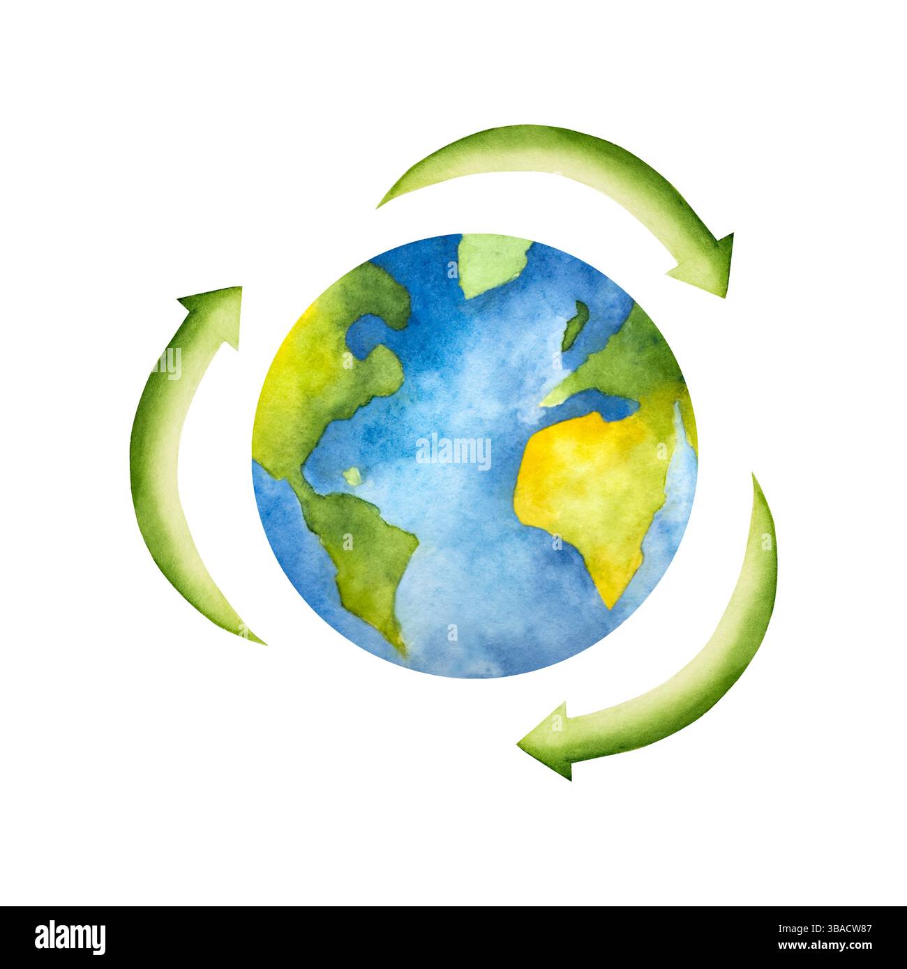 Planet earth with Arrow symbol. Watercolor hand drawn earth day globe ...