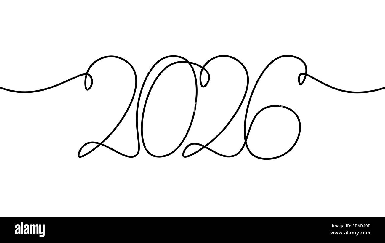 2026 year numeral handwritten in single line. Continuous line forms ...