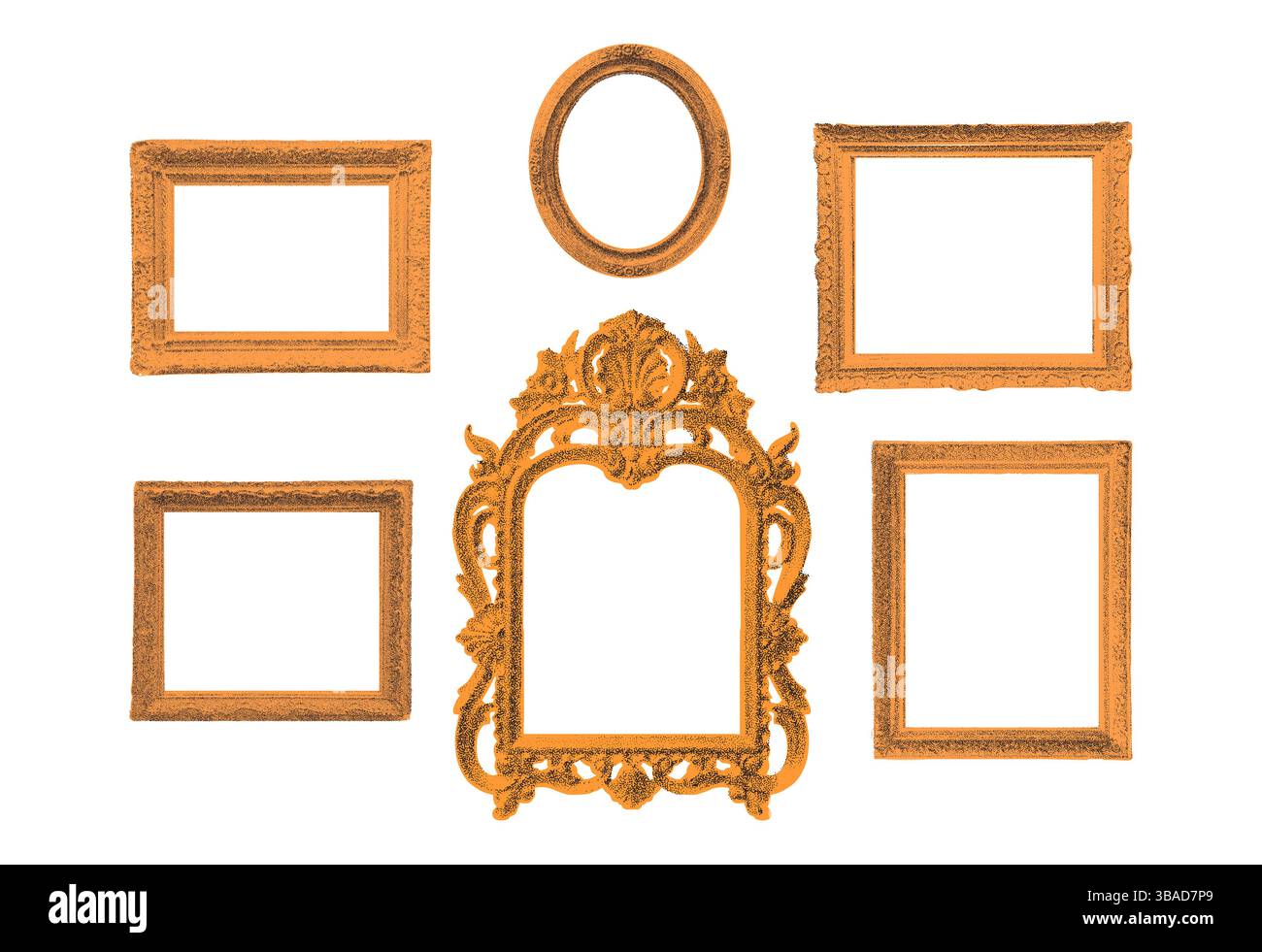 Vintage-Inspired Stipple Illustration of Ornate Frames with a Photocopy ...