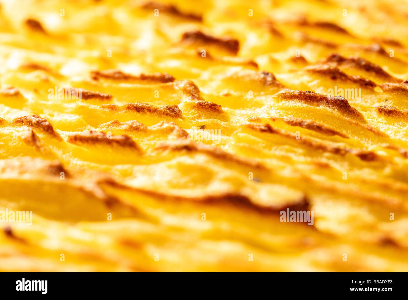 A background with the texture of mashed potatoes baked until golden ...