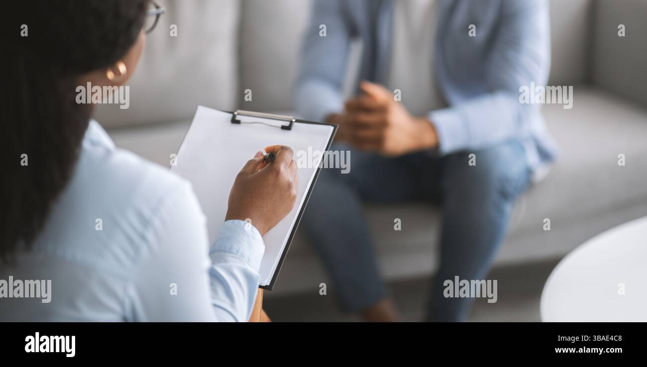 Professional psychotherapy. Female psychologist having session with ...