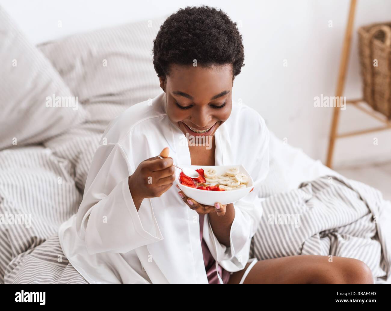 Healthy breakfast, proper nutrition and energy in morning. Happy ...