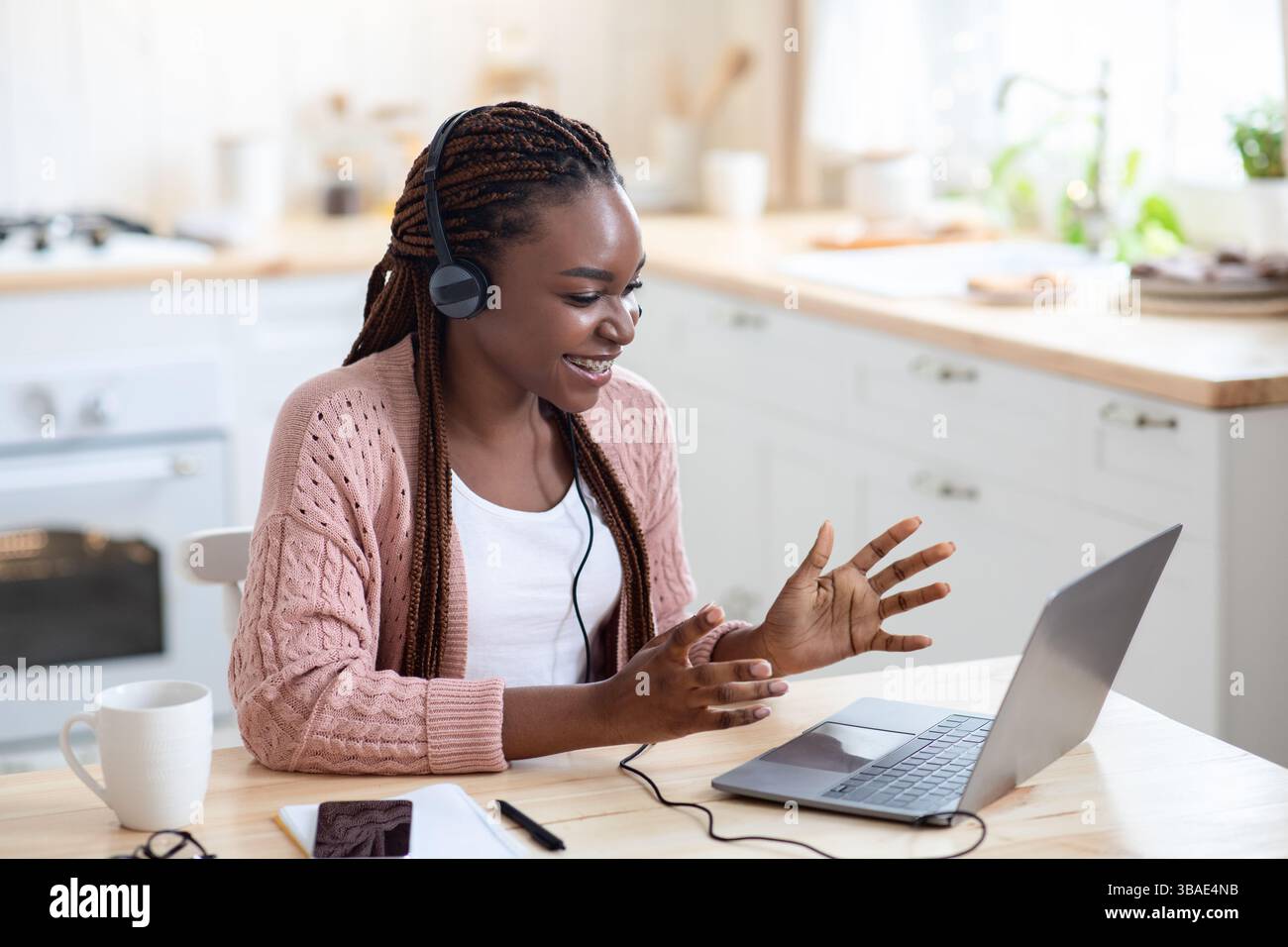 Online Tutoring. Cheerful Black Female Teacher Having Virtual Lesson ...