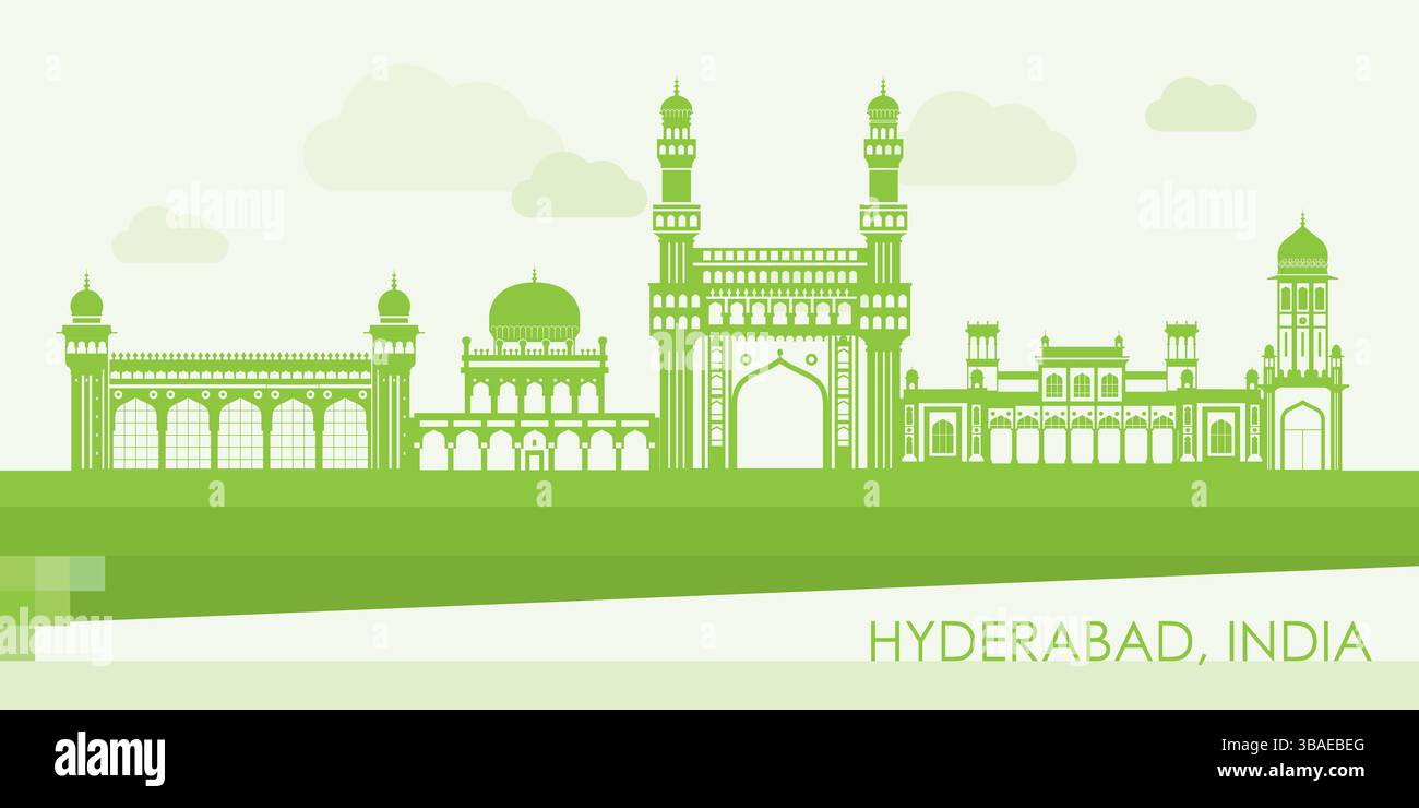 Green Skyline panorama of city of Hyderabad, India - vector ...