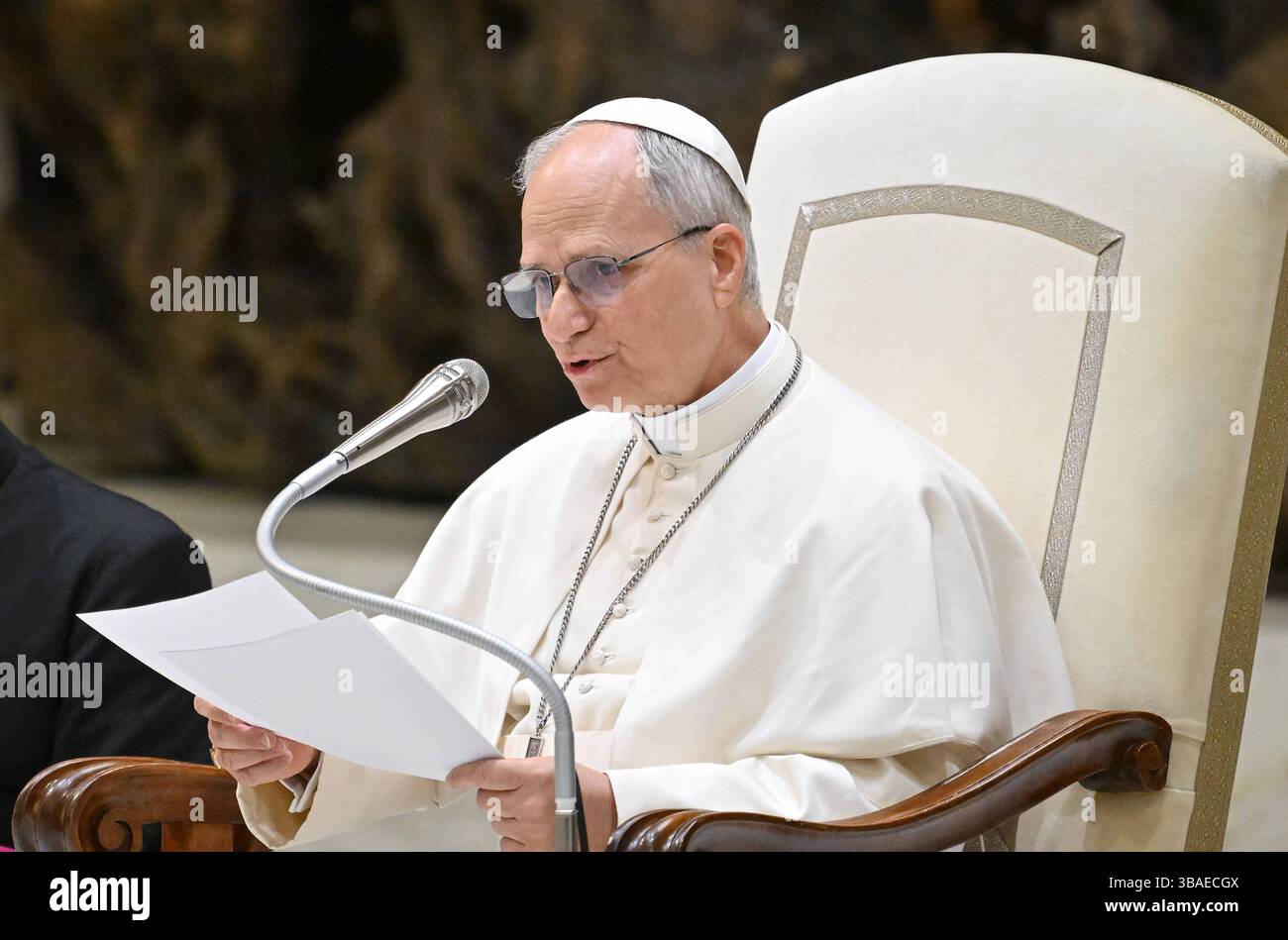 Rom, Vatikan 12.05.2025 Audienz fuer Journalisten, Papst Leo XIV ...