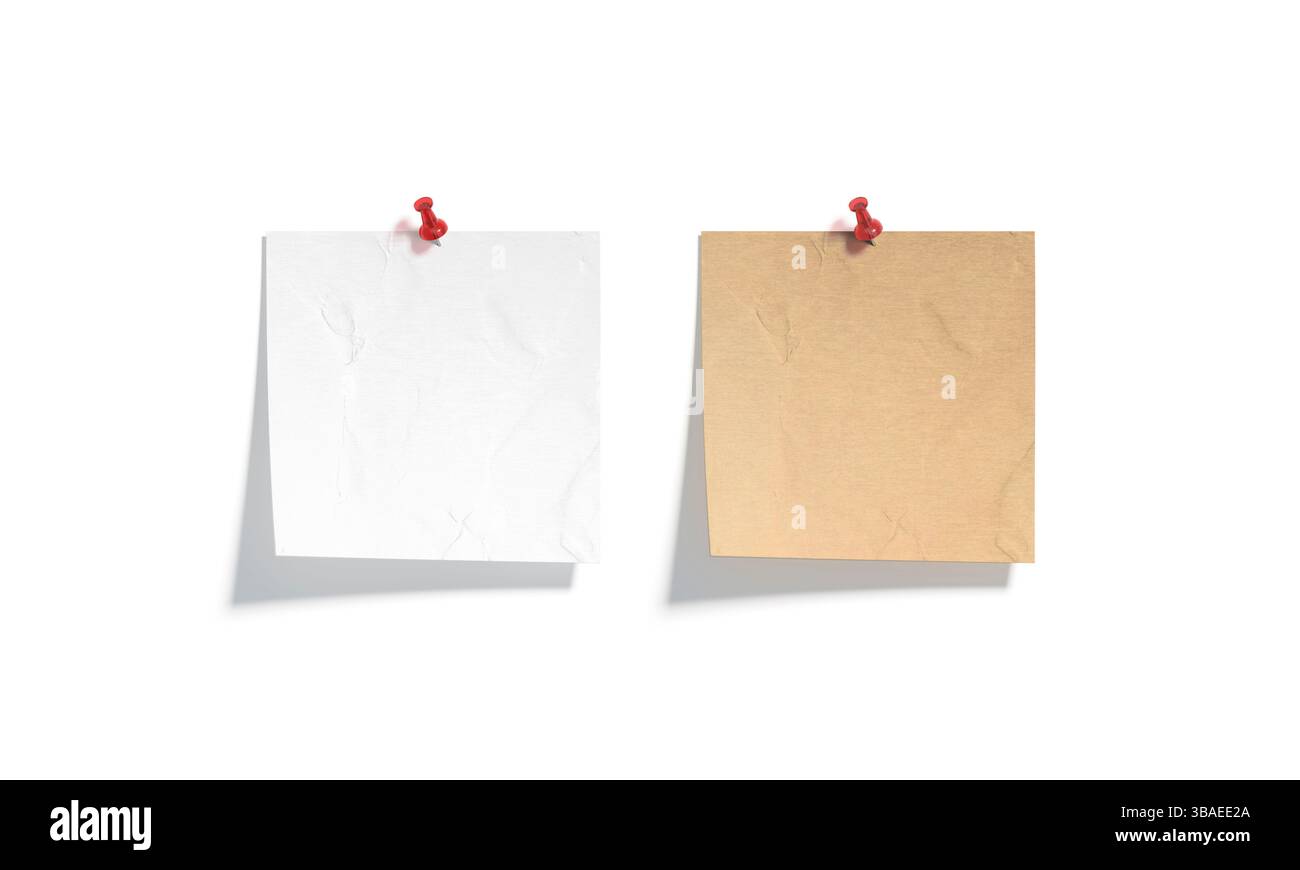 Blank craft, white pinned paper note mockup, depth of field, 3d ...