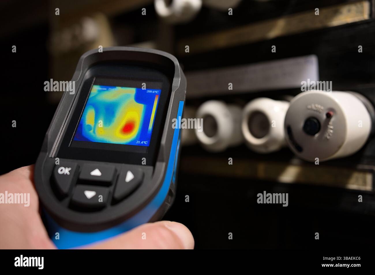 Inspect check of old electric screw fuse board panel for thermal heat ...