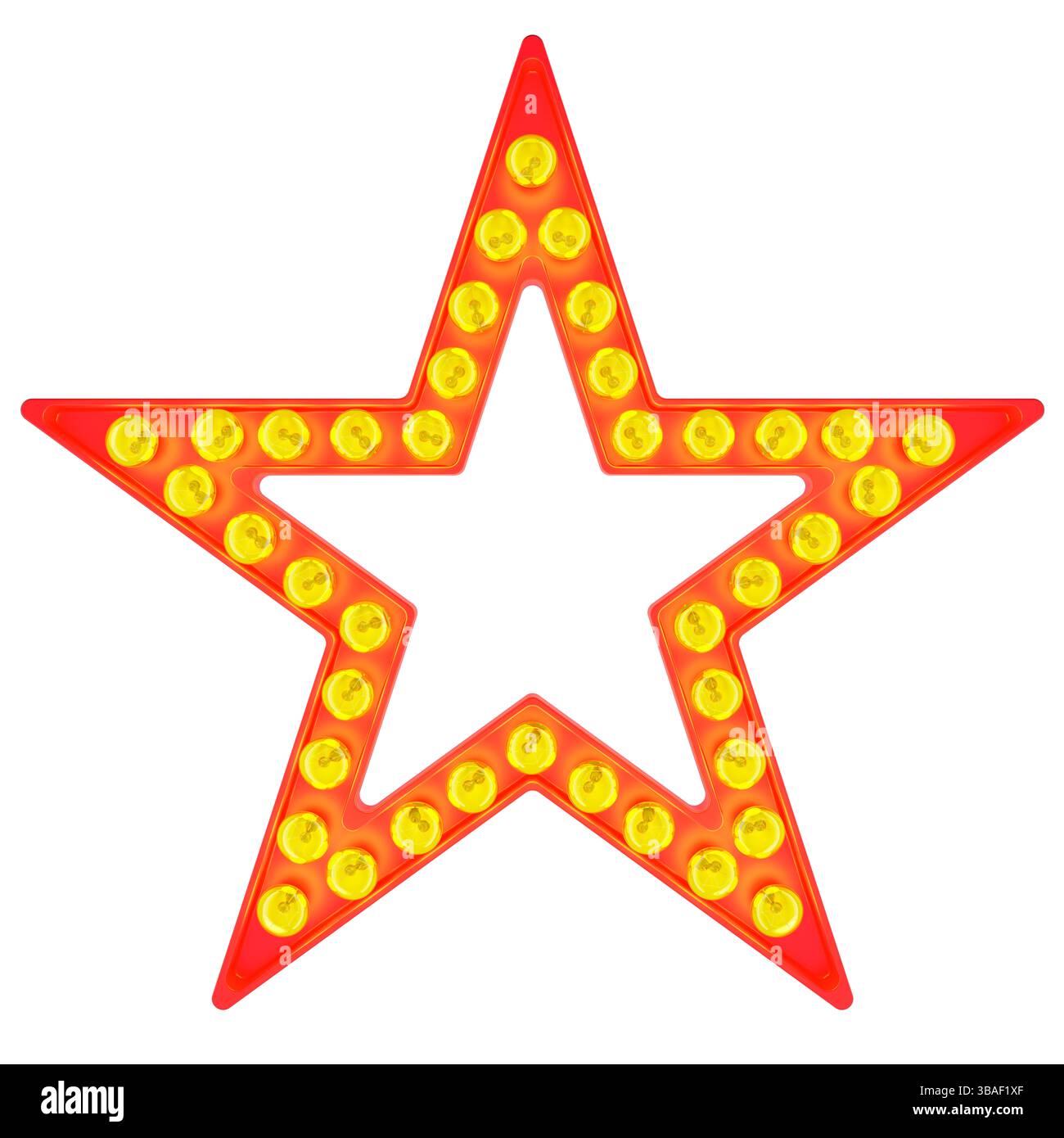 Blank red star, sign board with retro light bulbs, 3D rendering ...