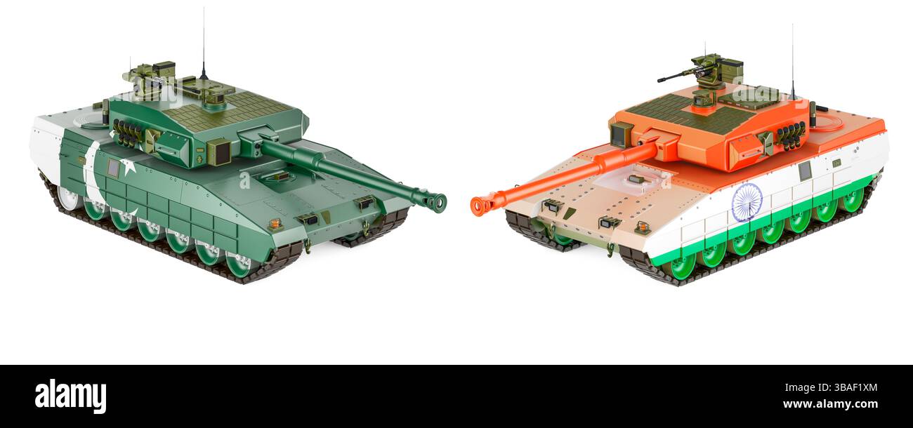 Pakistan and India war clashes, concept. Battle tanks with Pakistani ...