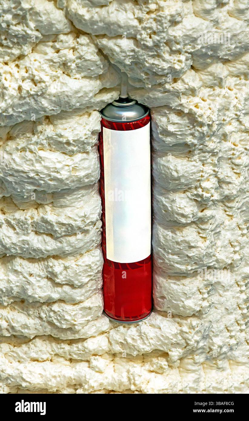Polyurethane foam thermal insulation spray inside house interior wall ...