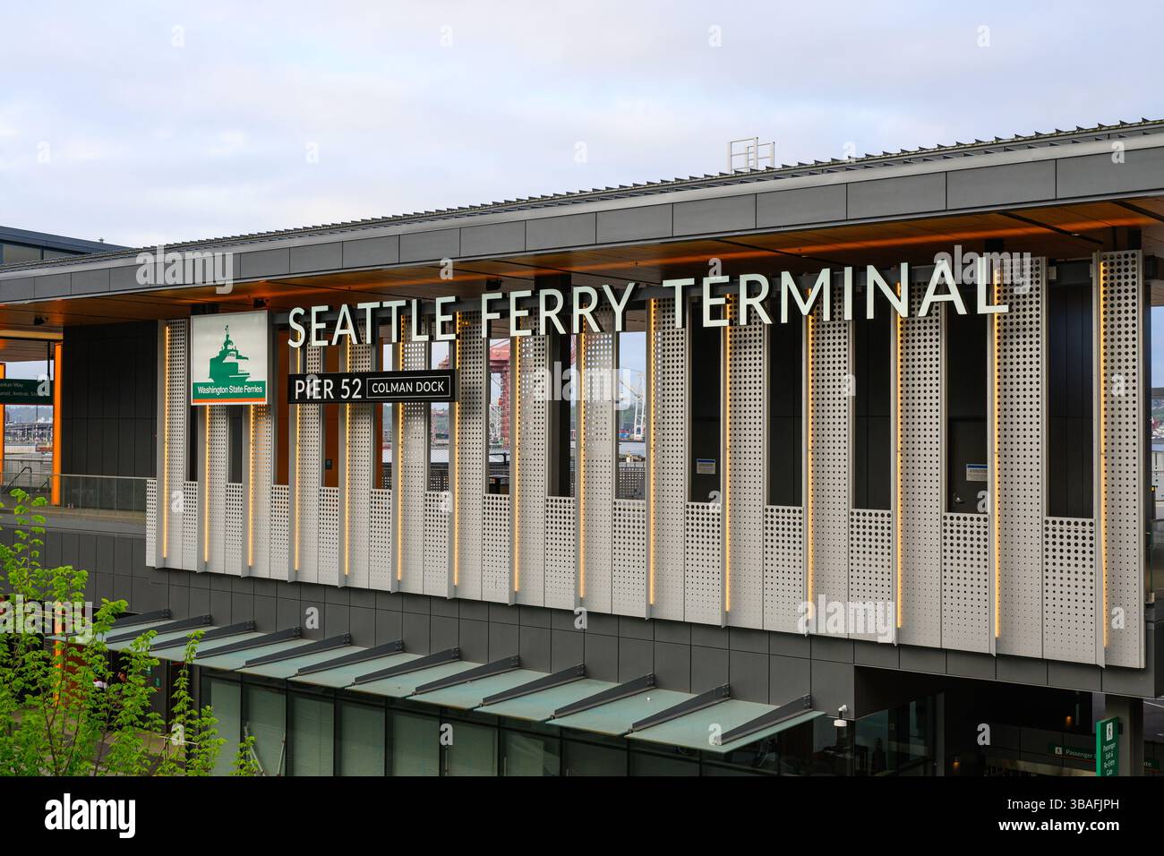 Seattle - April 27, 2025; Sign on new modern Seattle Ferry Terminal at ...