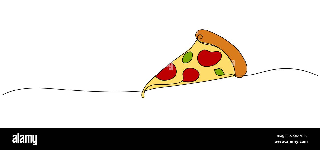One continuous line pizza slice menu concept. Restaurant food pizzeria ...