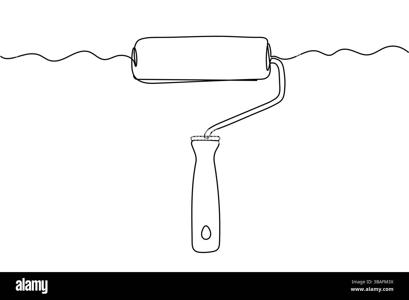 Continuous editable line drawing of paint roller. One line drawing ...