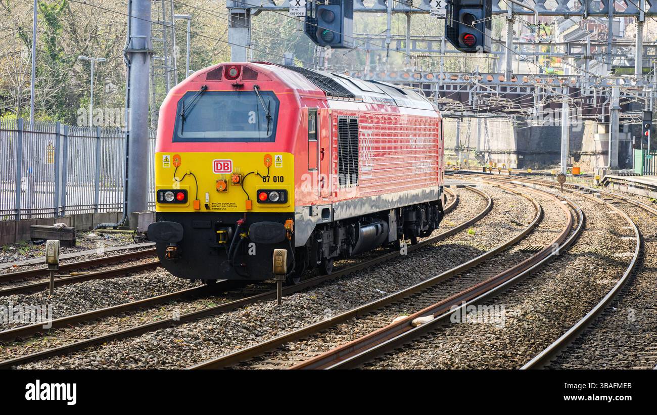 Newport, Wales, UK - April 1, 2025; DB Cargo UK class 67 diesel ...