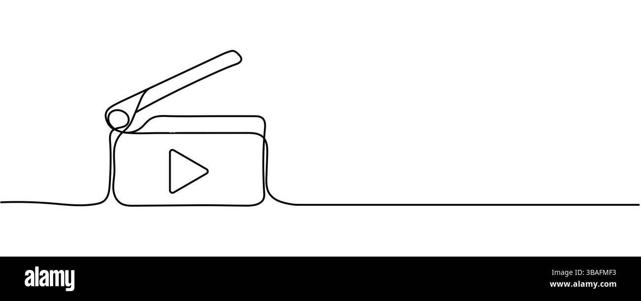 One continuous line drawing of clapper board. Action movie scene and ...