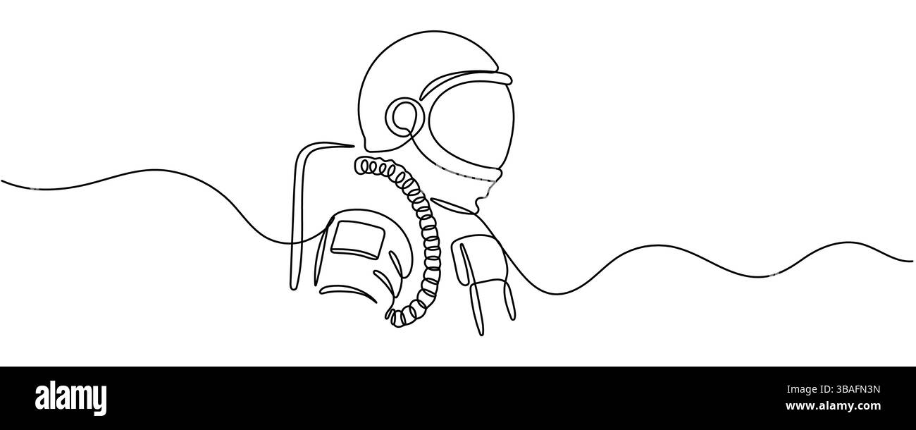 continuous line of astronauts. one line drawing of astronaut in outer space. space research one ...
