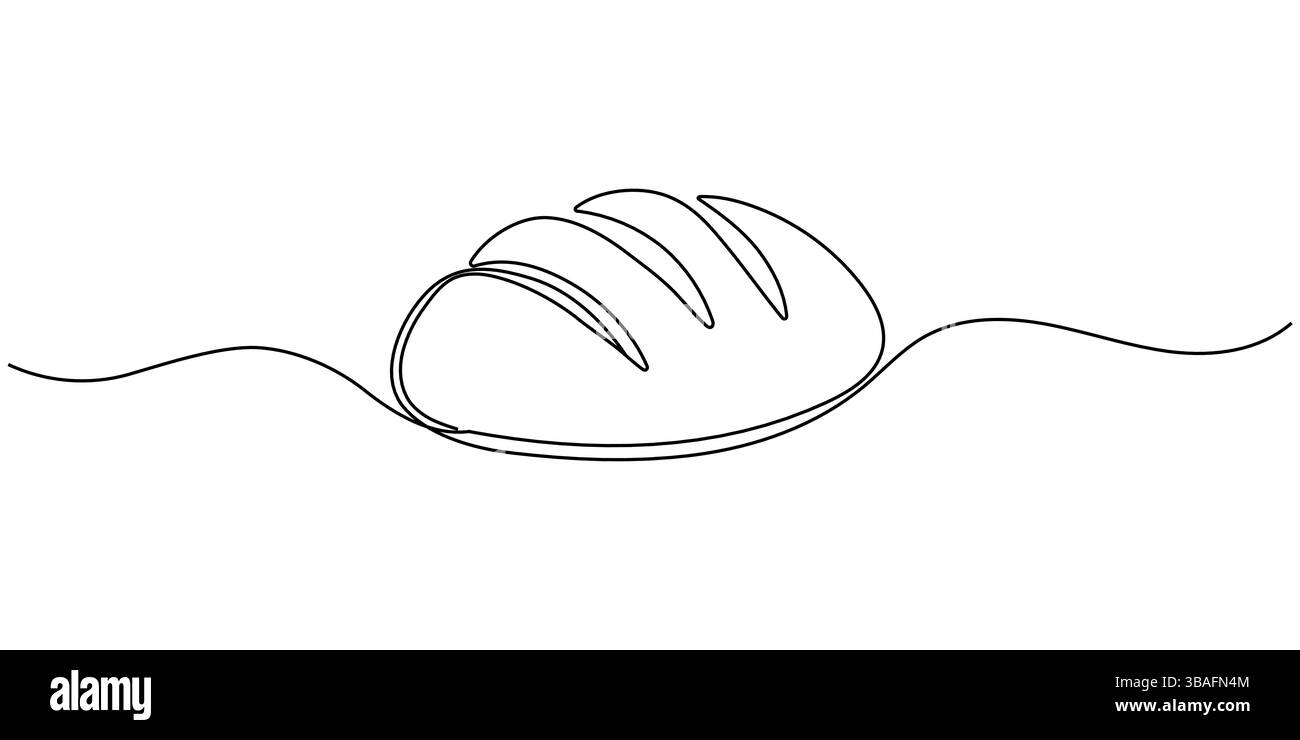 One continuous line drawing of bread. Simple black line sketch, bakery ...