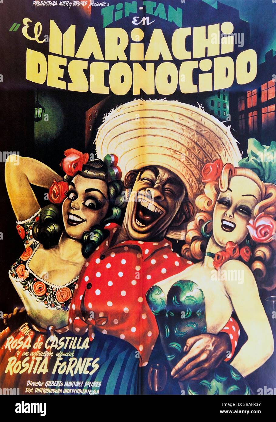 Partial image of vintage Mexican Cine Poster El Mariachi Desconocido ...