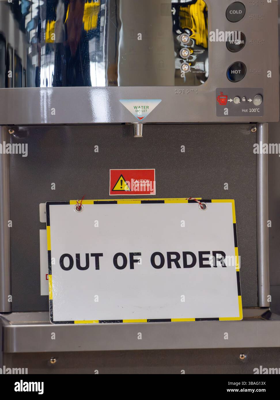 A public water machine with specific temperature selection options is ...