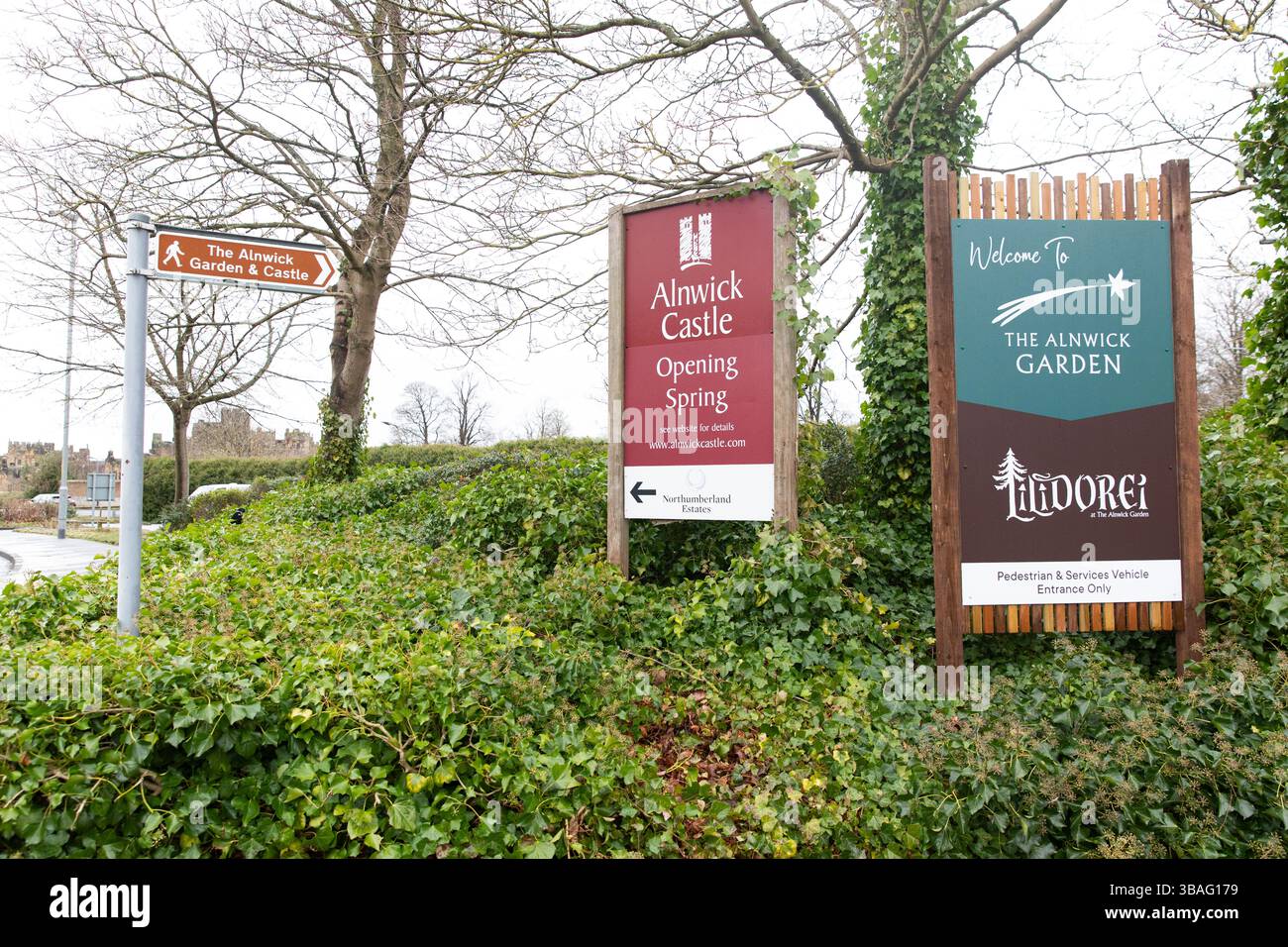 Visitor signs at The Alnwick Garden, Northumberland, February 2025 ...
