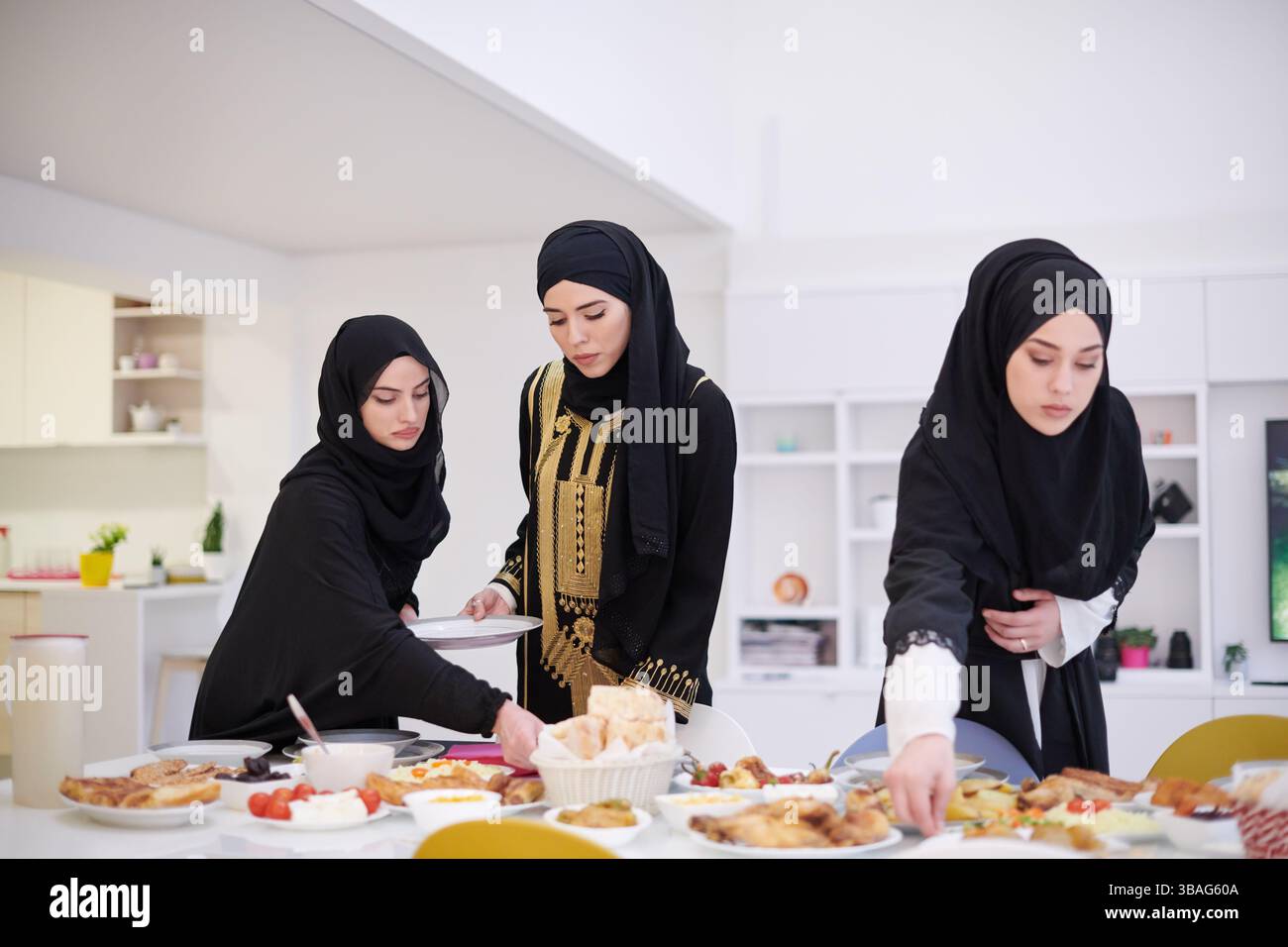 Eid Mubarak Muslim family having Iftar dinner young muslim girls ...
