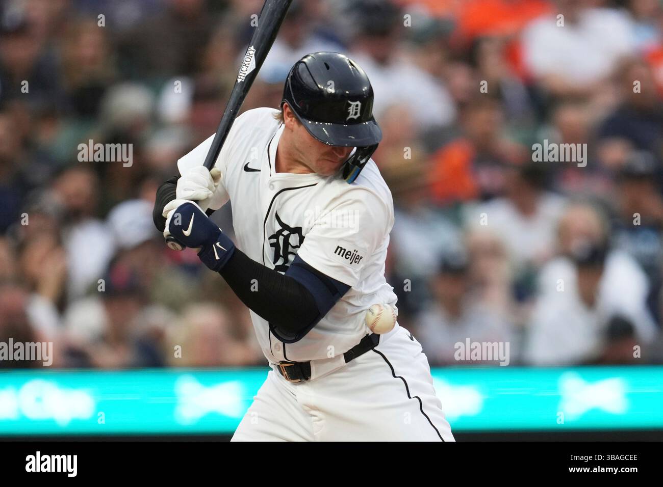 Detroit Tigers' Dillon Dingler is hit by a Boston Red Sox pitcher ...