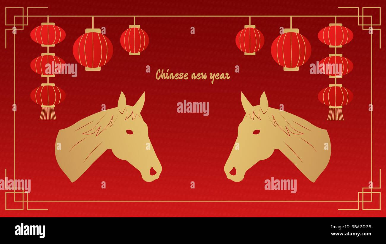 Year horse Happy chinese new year 2026...Silhouette gold horse on red ...