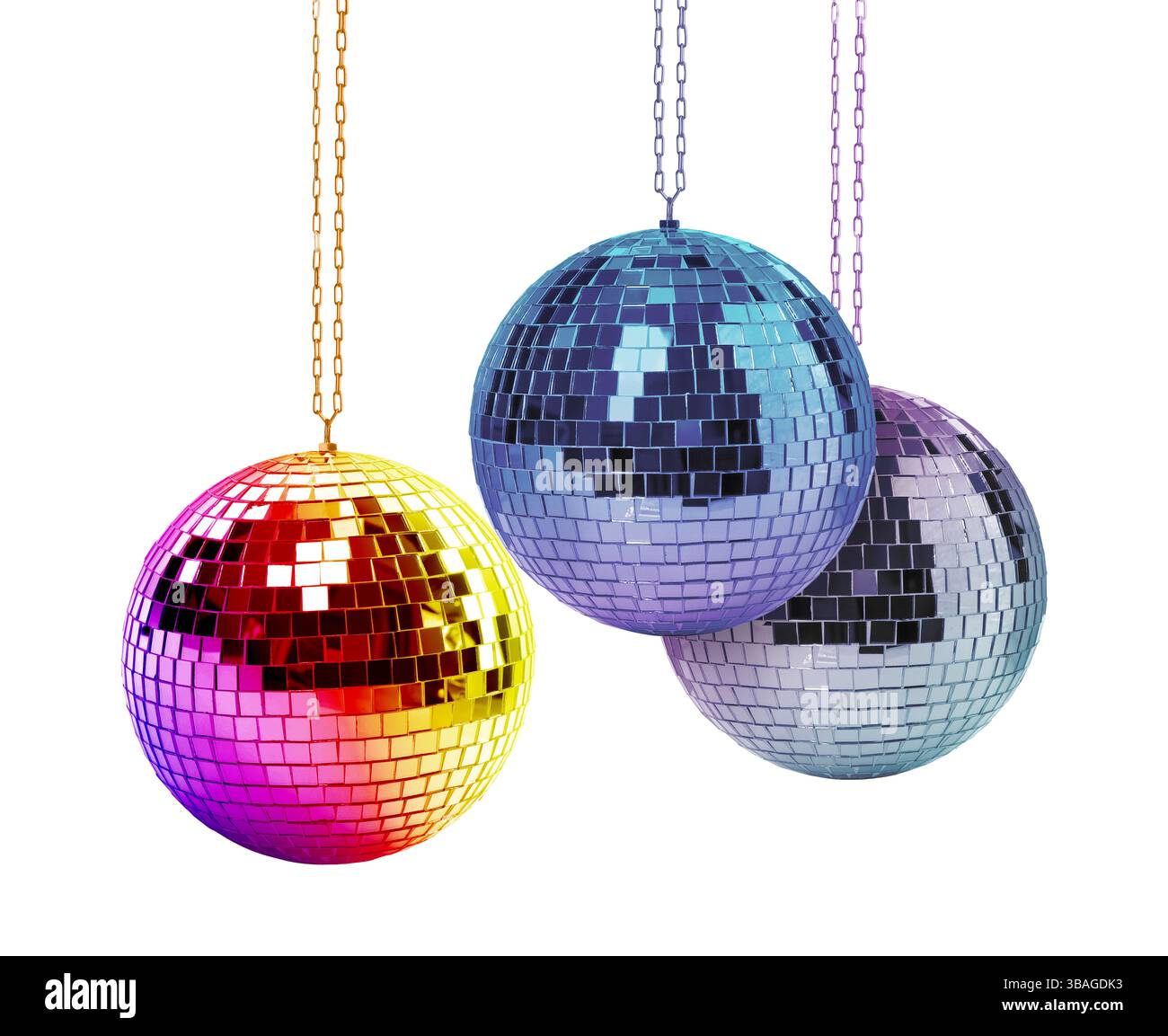 Different shiny disco balls on white background Stock Photo - Alamy