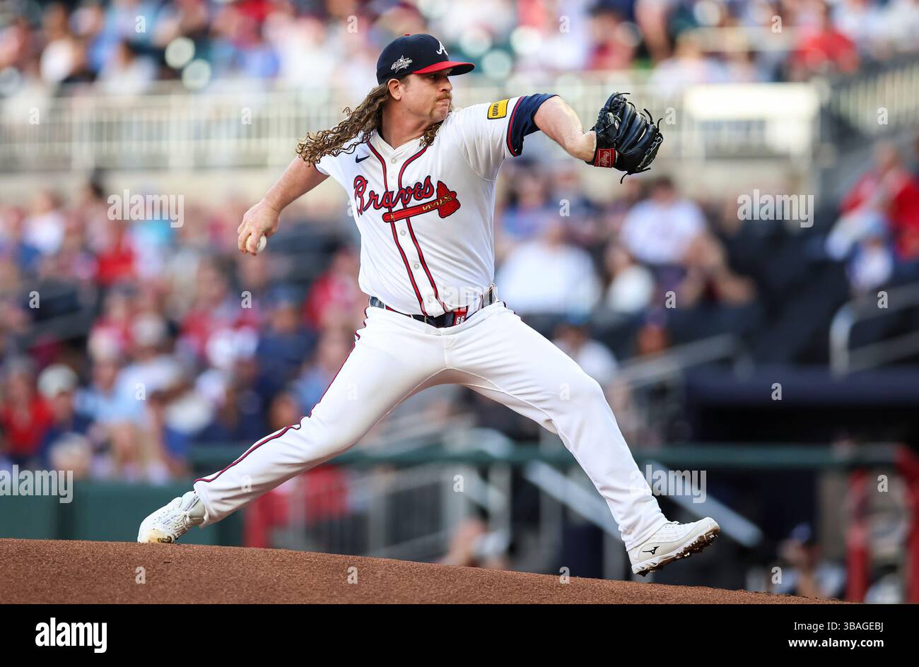 Atlanta Braves pitcher Grant Holmes delivers in the first inning of a ...